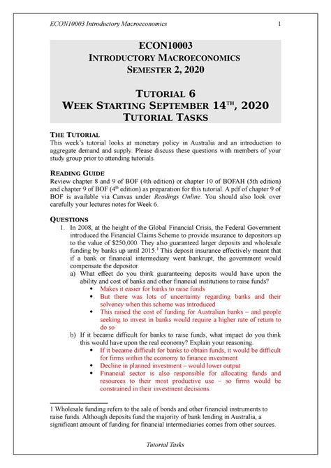 T6 Intutorial 2020 Intro Macro Tutorial 6 Sheet Filled In Econ10003