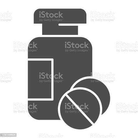 약물 항아리와 정제 솔리드 아이콘 의료 개념 흰색 배경에 약물 기호 모바일 개념 및 웹 디자인을위한 글리프 스타일의 약 병 및 알약 아이콘 벡터 그래픽 아이콘에 대한 스톡