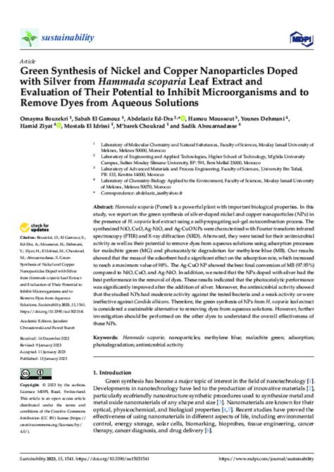 Pdf Green Synthesis Of Nickel And Copper Nanoparticles Doped With Silver From Hammada Scoparia