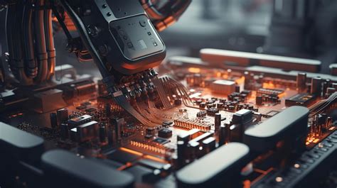 A Photo Of A Robotic Arm Assembling Computer Component Premium Ai