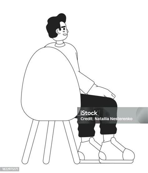중동 남자 의자에 앉아 뒷모습 흑백 2d 만화 캐릭터 2차 도형에 대한 스톡 벡터 아트 및 기타 이미지 2차 도형 가공의 인물 남성 Istock