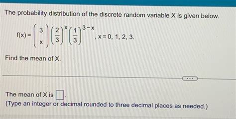 Solved The Probability Distribution Of The Discrete Random Chegg Com