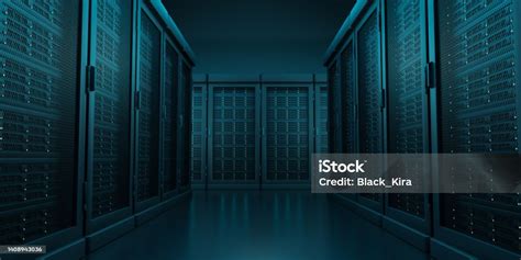 Row Of Operating Server Racks In Modern Data Center Room 3d Rendering Cyber Security