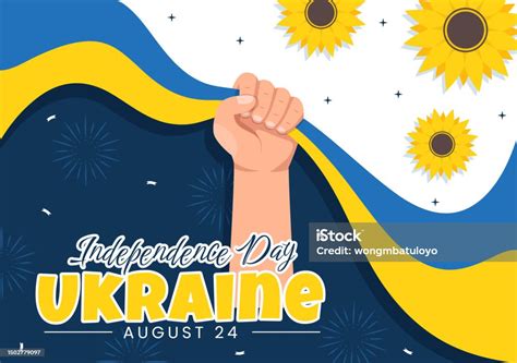 8월 24일 우크라이나 국기 배경과 함께 행복한 우크라이나 독립 기념일 벡터 일러스트레이션 플랫 만화 손으로 그린 템플릿 8월에 대한 스톡 벡터 아트 및 기타 이미지