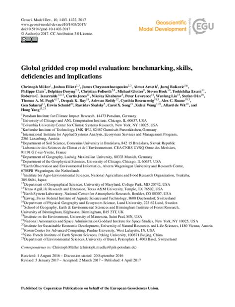 Pdf Global Gridded Crop Model Evaluation Benchmarking Skills Deficiencies And Implications