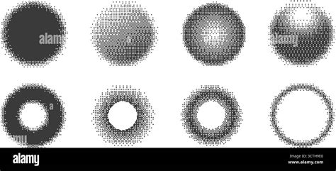 Pixel Circles With Halftone Effect Bitmap Aesthetic Round Shapes For Trendy 2000s Design