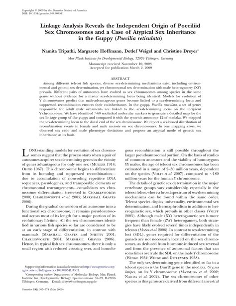 PDF Linkage Analysis Reveals The Independent Origin Of Poeciliid Sex Chromosomes And A Case Of