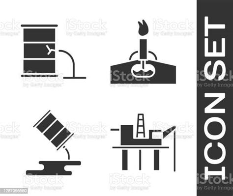 바다에 석유 플랫폼을 설정 배럴 오일 누출 배럴 오일 누출 및 화재 아이콘석유 굴착 장치 벡터 0명에 대한 스톡 벡터 아트 및 기타 이미지 Istock