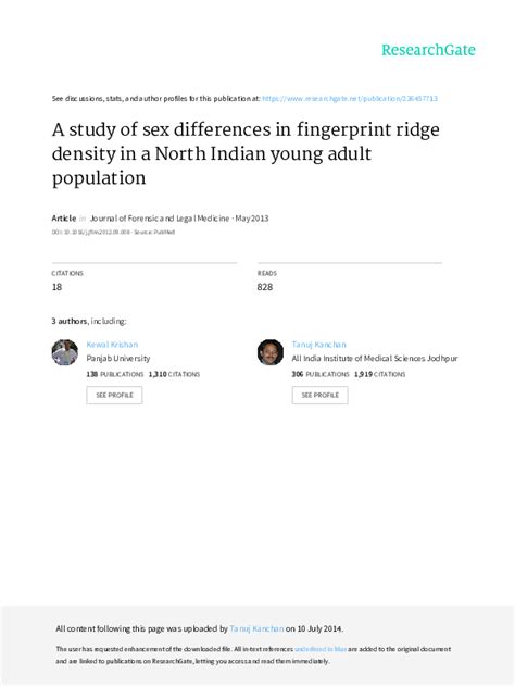 Pdf A Study Of Sex Differences In Fingerprint Ridge Density In A