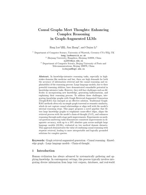 Causal Graphs Meet Thoughts Enhancing Complex Reasoning In Graph Augmented Llms Pdf