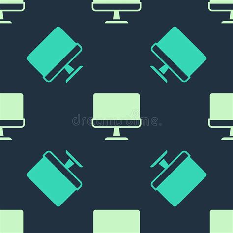 Green And Beige Computer Monitor Screen Icon Isolated Seamless Pattern On Blue Background