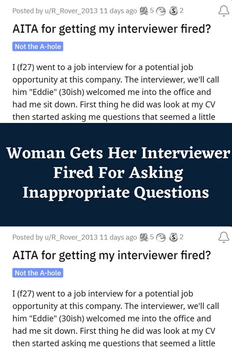 Woman Gets Her Interviewer Fired For Asking Inappropriate Questions Artofit