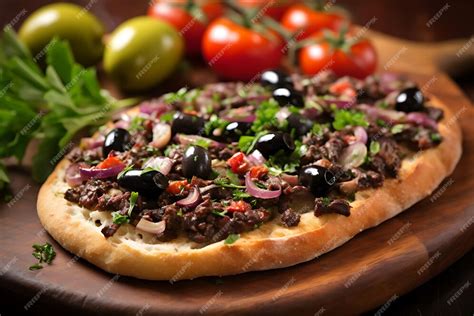 Premium Ai Image Photo Of Olive Tapenade On A Mediterranean Pizza