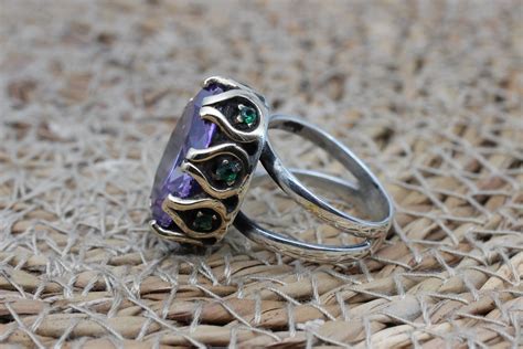 Handmade Amethyst Jewelry Set 925k Sterling Silver Ring Earrings