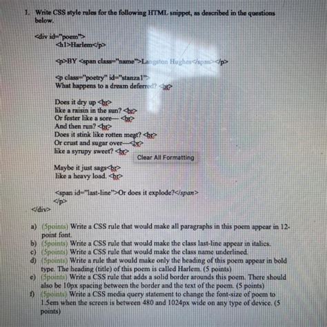 Solved 1 Write Css Style Rules For The Following Html