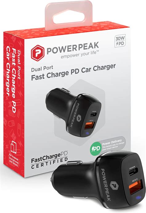 Amazon Com Powerpeak Car Charger Dual Port Fast Charge Pd For Iphone Car Charger Adapter