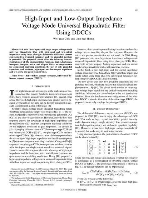 pdf high input and low output impedance voltage mode universal