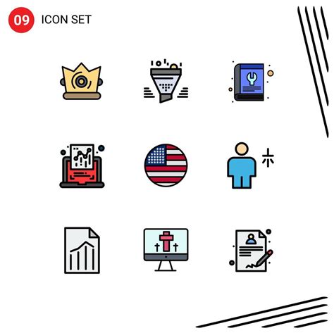 User Interface Pack Of 9 Basic Filledline Flat Colors Of Report Document Result Chart Service