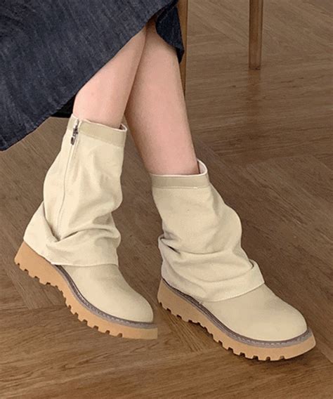 쿠폰 최저가 레그워머 슬라우치 캔버스 미들 하프 부츠 셔링 통굽 와이드 워커 롱부츠 Ds 0472 에이블리