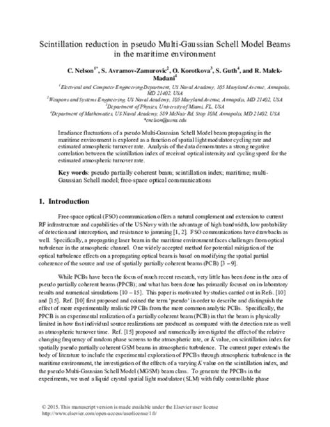 Pdf Scintillation Reduction In Pseudo Multi Gaussian Schell Model Beams In The Maritime