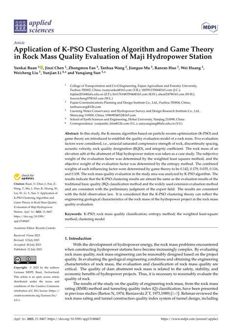 Pdf Application Of K Pso Clustering Algorithm And Game Theory In Rock