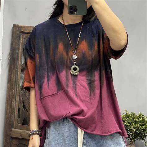 Dd 7031 夏季新品扎染休闲百搭文艺t恤女士上衣 胸围132长63