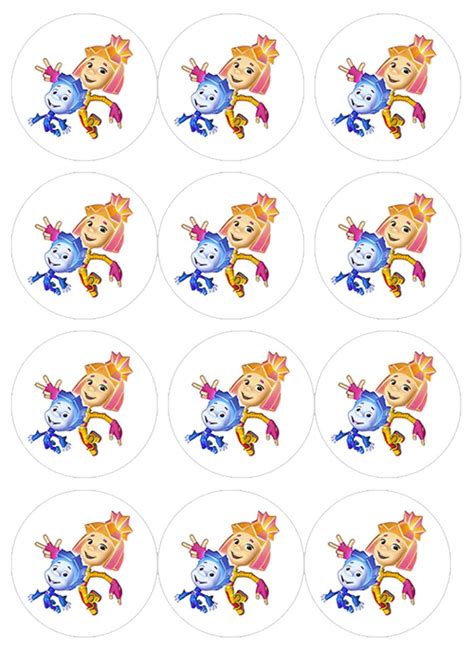 Вафельна Картинка на Торт Фиксики на Аркуші А4 Фиксики 12 12 Маленьких Круглих для