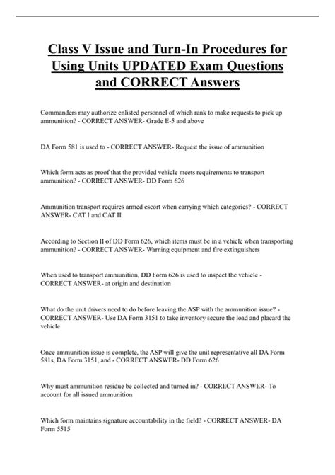 Class V Issue And Turn In Procedures For Using Units Updated Exam