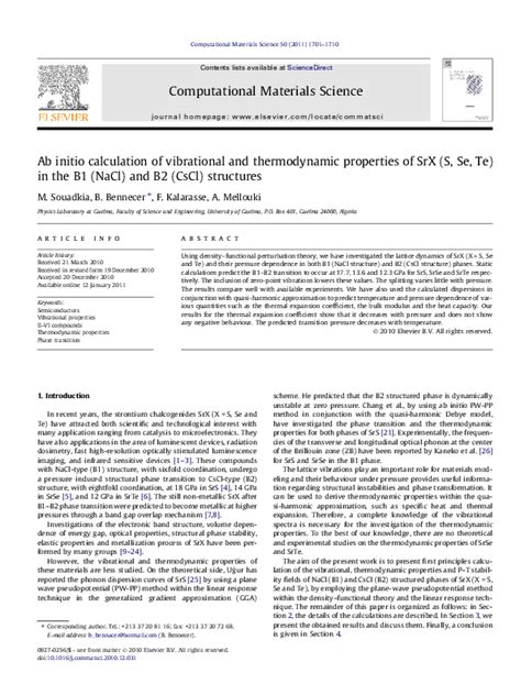 Pdf Ab Initio Calculation Of Vibrational And Thermodynamic Properties