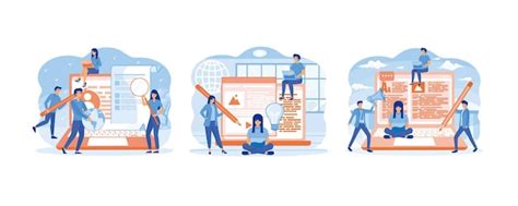 Premium Vector Concept Blogging Freelance Writers With Laptops