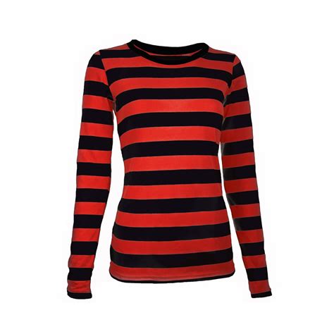 Women S Long Sleeve Black Red Striped Shirt Etsy