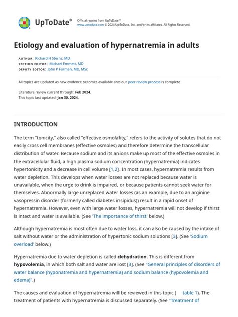 Etiology And Evaluation Of Hypernatremia In Adults Uptodate Download Free Pdf Clinical