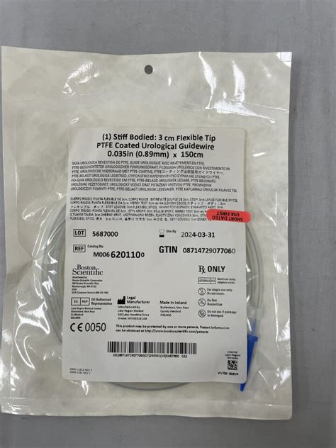 New Boston Scientific 620110 Stiff Bodied 3cm Flexible Tip Ptfe Coated Urological Guidwire 0