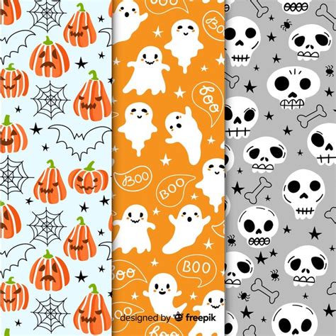 Free Vector Halloween Party Pattern Collection With Ghosts And Pumpkins