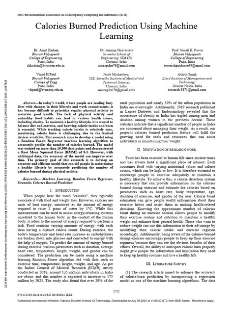 calories burned prediction using machine learning pdf machine