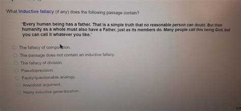 What Inductive Fallacy If Any Does The Following