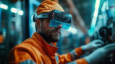 Factory Worker Using Ar Glasses Assembling Parts Premium Ai Generated Image