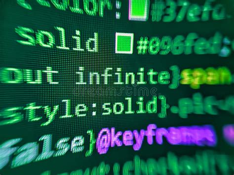 Shallow Depth Of Field Effect Close Up Of Computer Web Page Code Inside Of Html File Stock