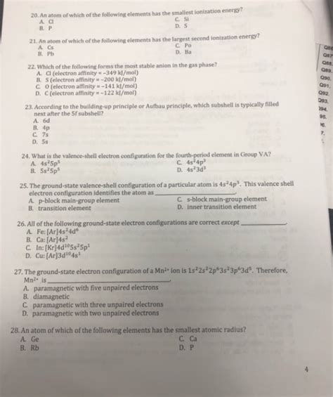 20 an atom of which of the following elements has the smallest