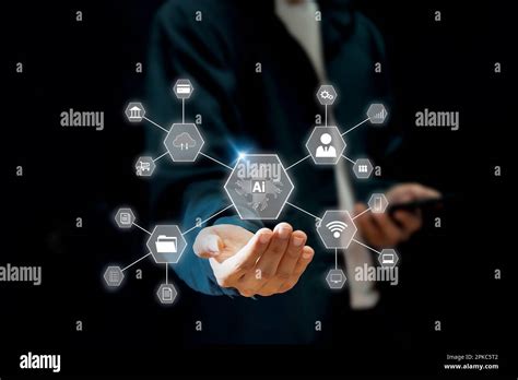 Businessman Holding Internet Network Connection Data Analysis Global Business Connection Concept