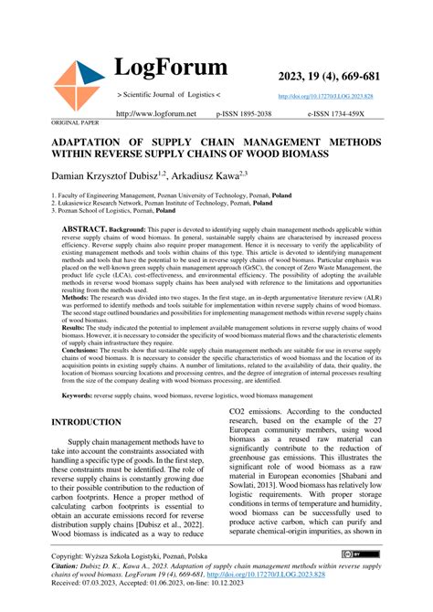 Pdf Adaptation Of Supply Chain Management Methods Within Reverse Supply Chains Of Wood Biomass
