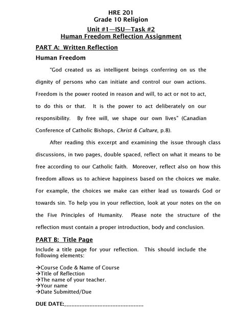 Unit 1 Isu Task 2 Reflection Assignment Hre 201 Grade 10 Religion Unit 1—isu—task Human