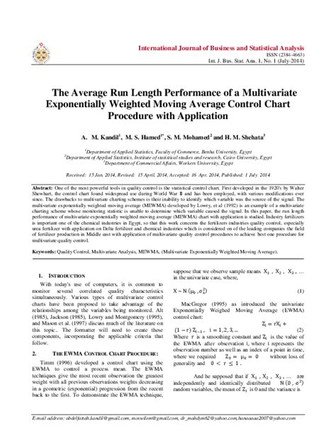 Pdf The Average Run Length Performance Of A Multivariate Exponentially Weighted Moving Average