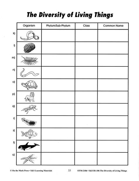Free Classification Of Living Organisms Worksheet Download Free