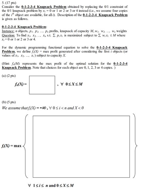 Solved 5 17 Pts Consider The 0 1 2 3 4 Knapsack Problem