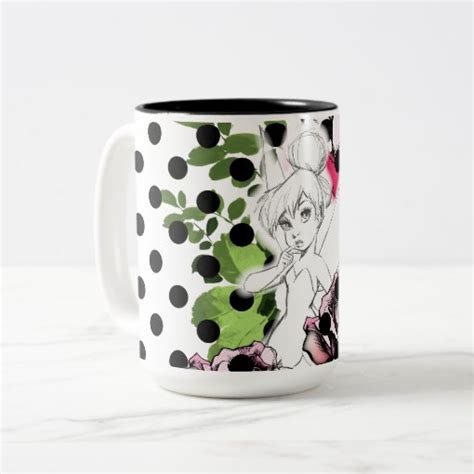 Tinker Bell Sketch With Roses And Polka Dots Two Tone Coffee Mug Zazzle