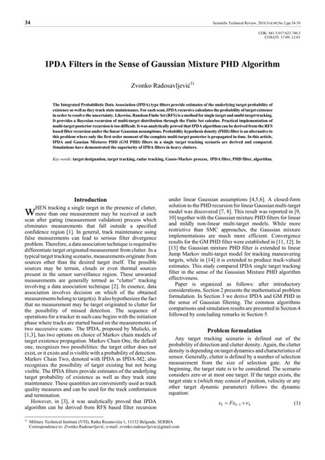 Pdf Ipda Filters In The Sense Of Gaussian Mixture Phd Algorithm
