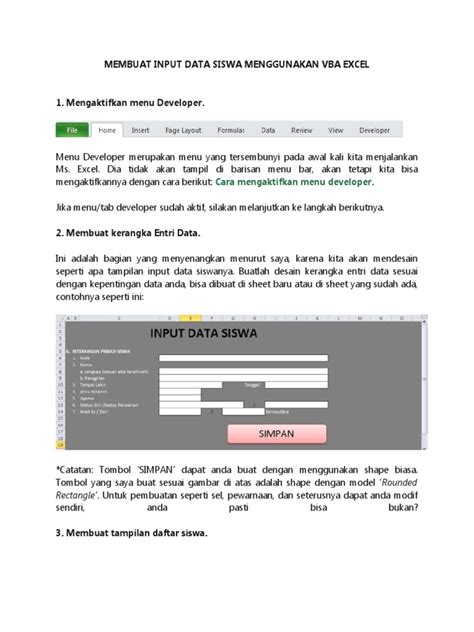 membuat input data siswa menggunakan vba excel pdf