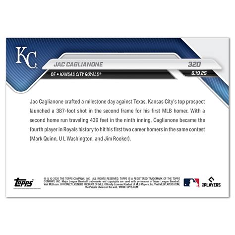 Jac Caglianone 2025 Mlb Topps Now® Card 320 Look For Relics Pr