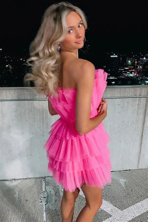 Azalea Strapless A Line Hot Pink Short Homecoming Dress